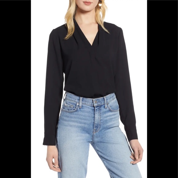 Halogen | Tops | Nwt Halogen Draped V Neck Blouse Black Drapey | Poshmark